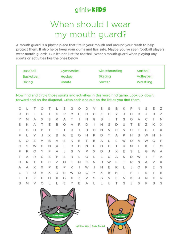Mouth Safety: Handouts and Worksheets – Healthy Smile Learning